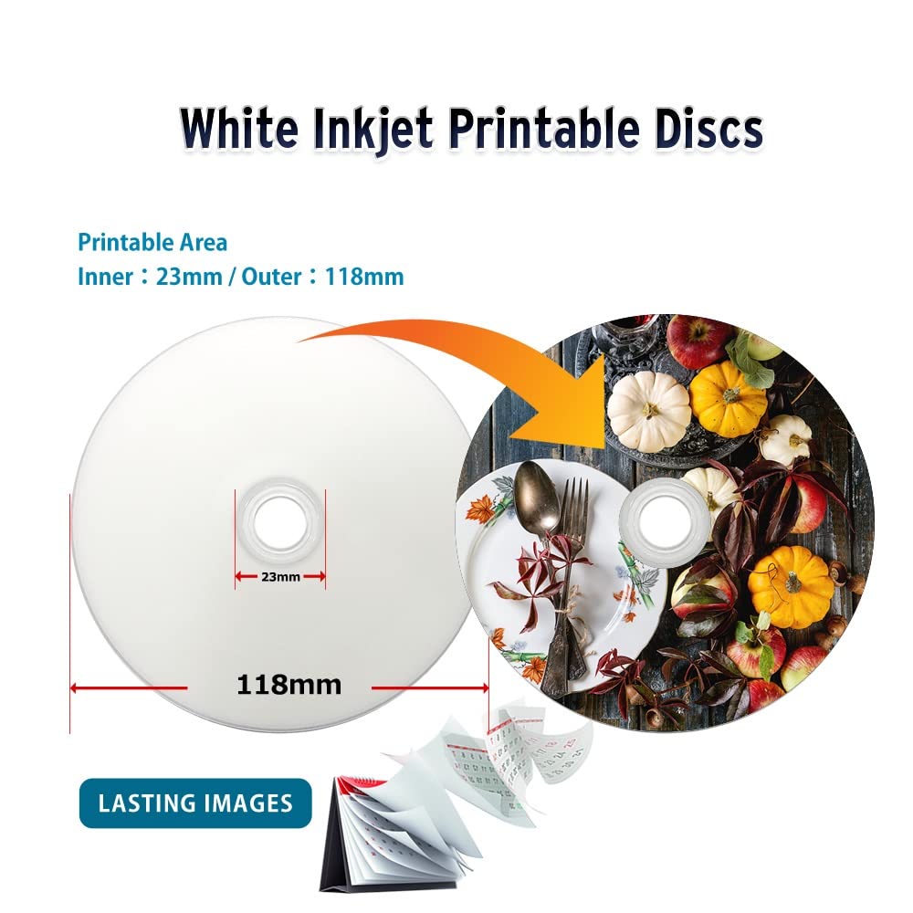 PlexDisc TY Series DVD-R 16X 4.7GB White Inkjet Hub Printable Blank Discs – 50 Pack Cake Box (FFP), Writable and Recordable Media for Data, Video, and Audio