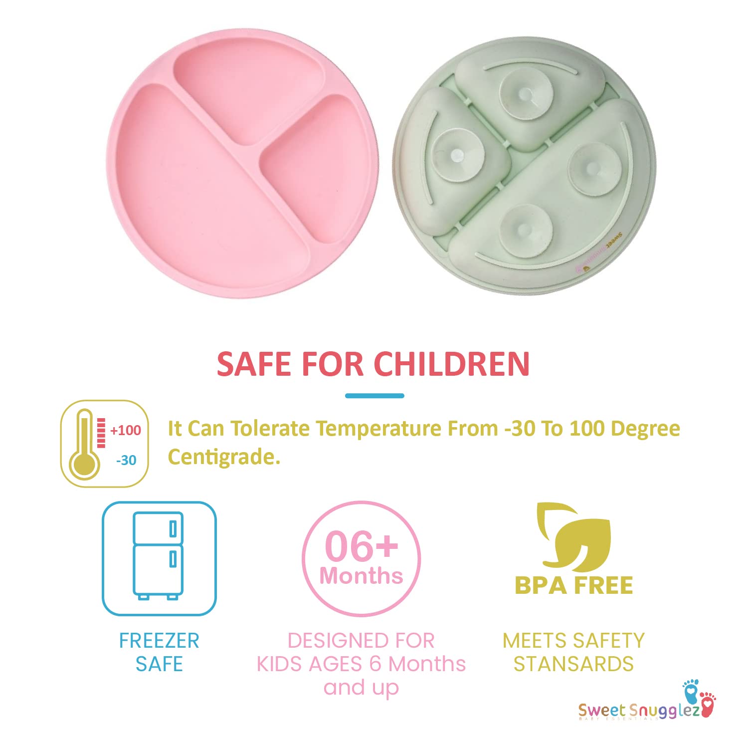 Sweet Snugglez toddler plates, suction plates for babies, 100% Silicone baby plates, baby led weaning supplies, suction plates for babies, silicone grip dish, baby led weaning plate