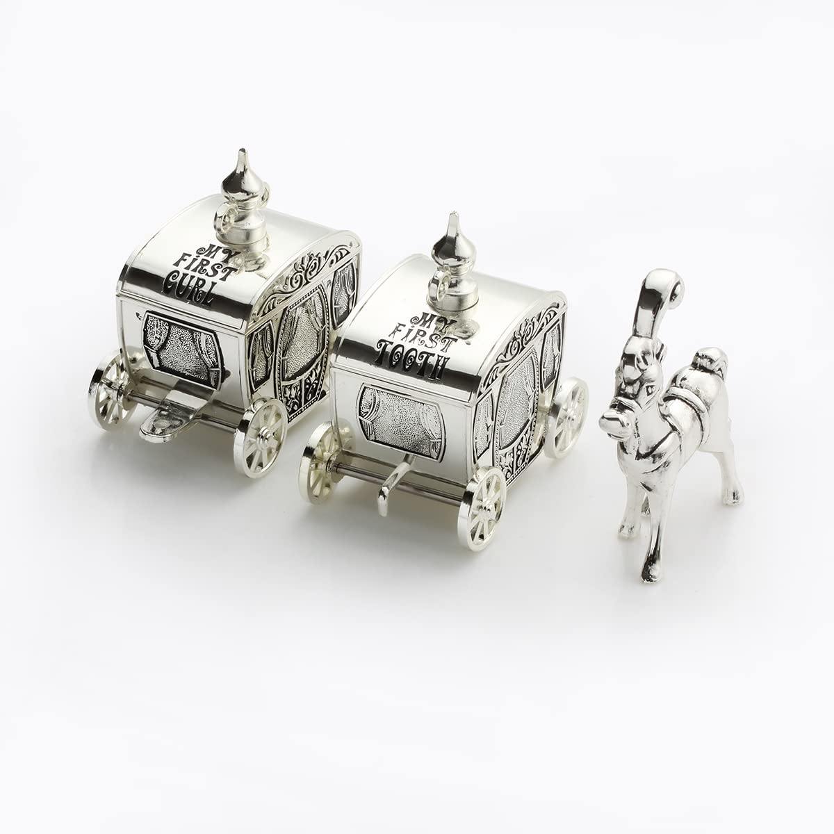 Unisaches Silver Plated My First Tooth & Curl Carriage Christening Present, 5.7 x 1.38x 2.17in