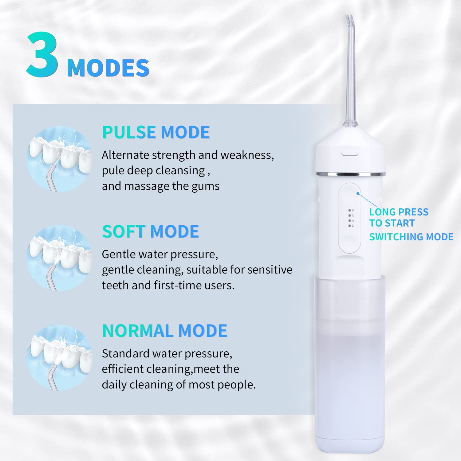 Water Flosser [Mini Cordless Portable] Oral Irrigator Water Teeth Cleaner Pick, Telescopic Water Tank, 3 Modes & IPX7 Waterproof, Home & Travel Water Flossers for Teeth, Braces Bridges Care.