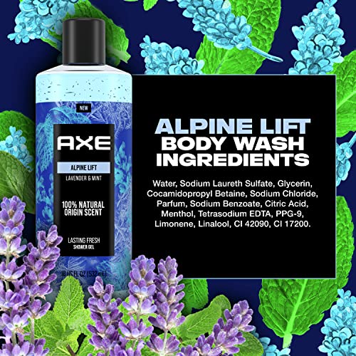 AXE Body Wash For Men Alpine Lift, Skin Care with 100% Natural origin scent and Plant Based Ingredients 18 oz, 4 Count