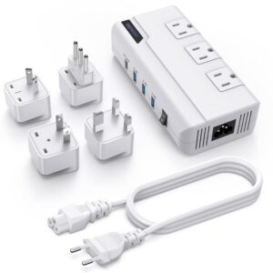 220v to 110v converter, geargo 230w voltage converter for hair straightener, curling iron with type c port pd18w, 4 usb charging and 3 ac sockets, eu/uk/au/us/it worldwide universal travel adapter