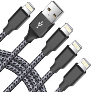 zzt charger cable compatible with lightning cable nylon braided high speed usb charging cord compatible with apple mfi-certified iphone 15 14 13 pro max/12/11 pro/xs/xr/x/8/7/6/5/ipad(gray black)