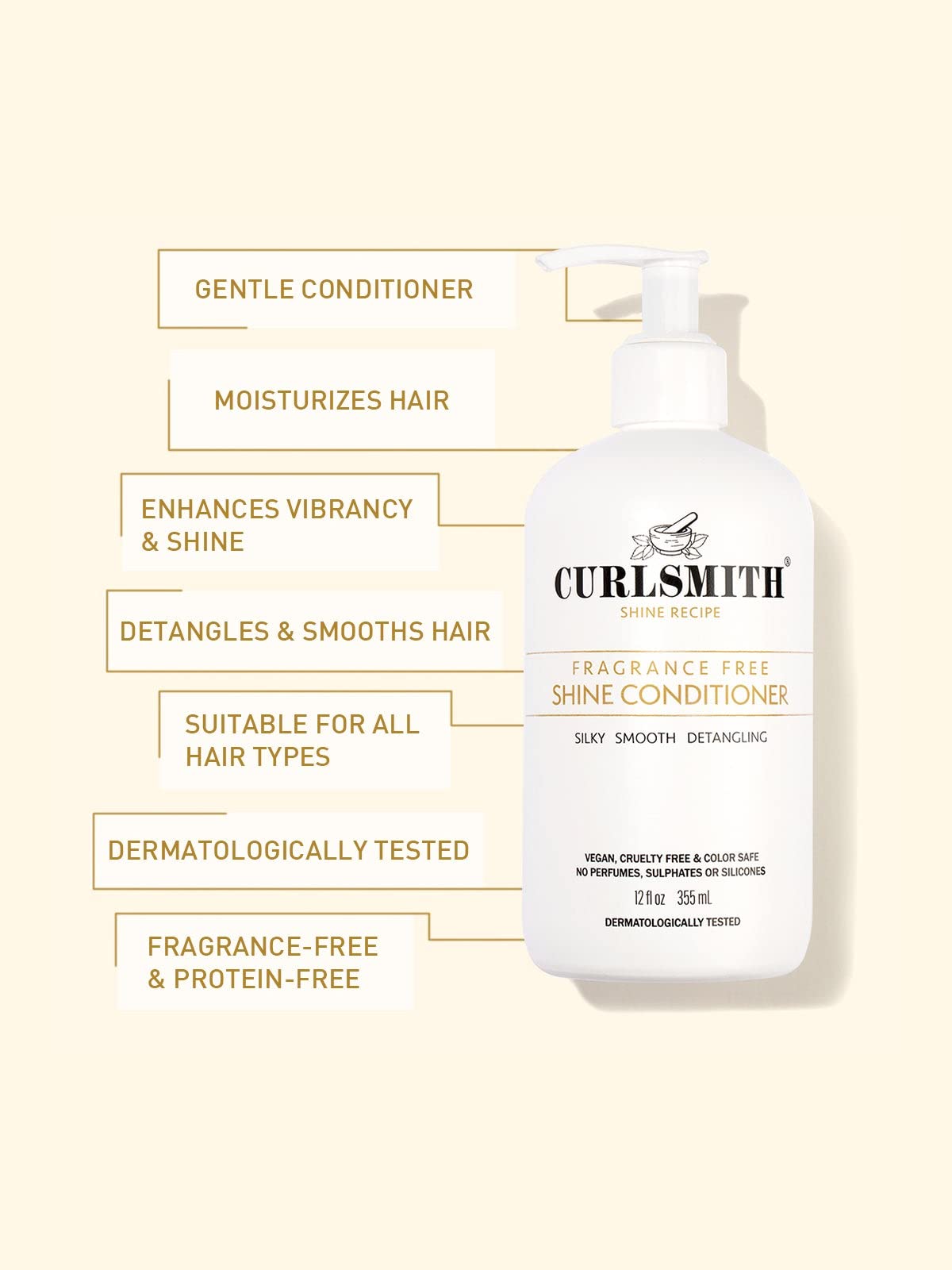 CURLSMITH - Shine Conditioner, Gentle and Moisturising, Sensitive, Fragrance Free for All Curl and Hair Types, Vegan (12 fl oz)