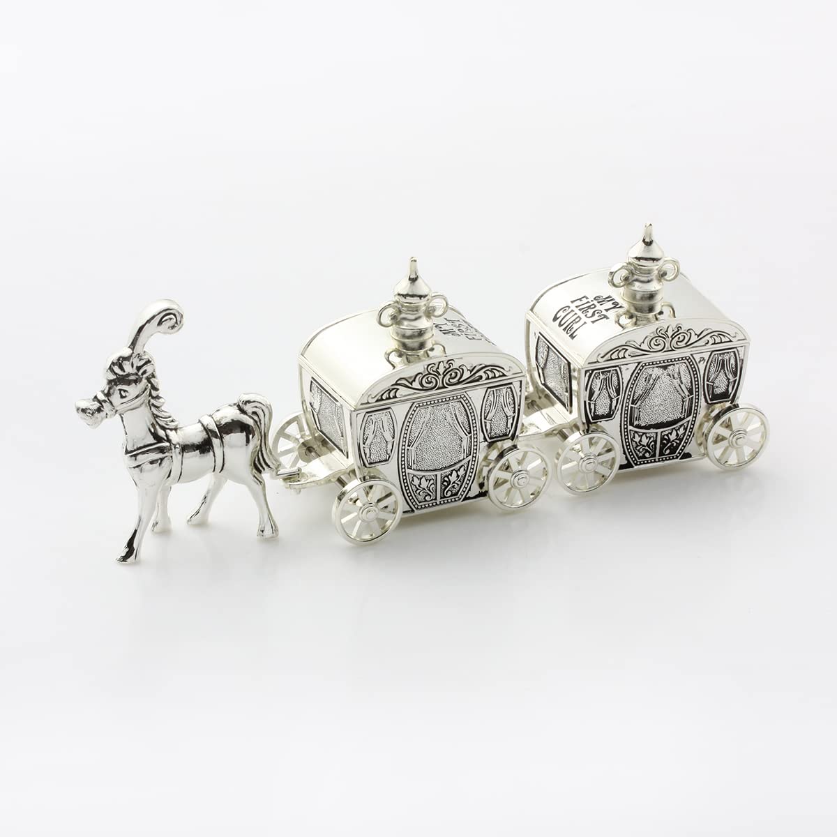 Unisaches Silver Plated My First Tooth & Curl Carriage Christening Present, 5.7 x 1.38x 2.17in