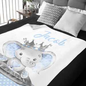 Personalized Baby Blanket with Name Custom Cute Elephant Baby Throw Blankets for Girls Baby Boy Gifts Baby Products Super Soft swadding Blankets for Home Decor Neutral 30x40 Inch