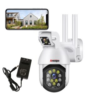 anssipo wireless security camera outdoor, dual lens 360° 1080p hd wifi ptz camera ip surveillance camera for home with two-way audio, color night vision, motion detection