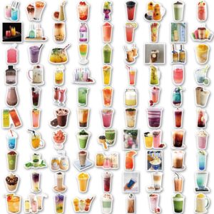 Yaroelrd 90 Summer Juice Drink Stickers Milk Tea Decals Notebook Phone Diary Kettle Vinyl Waterproof Stickers Kids Teen Adult Fashion Aesthetic Drink Stickers, Multicolor, 1.2-2 inches