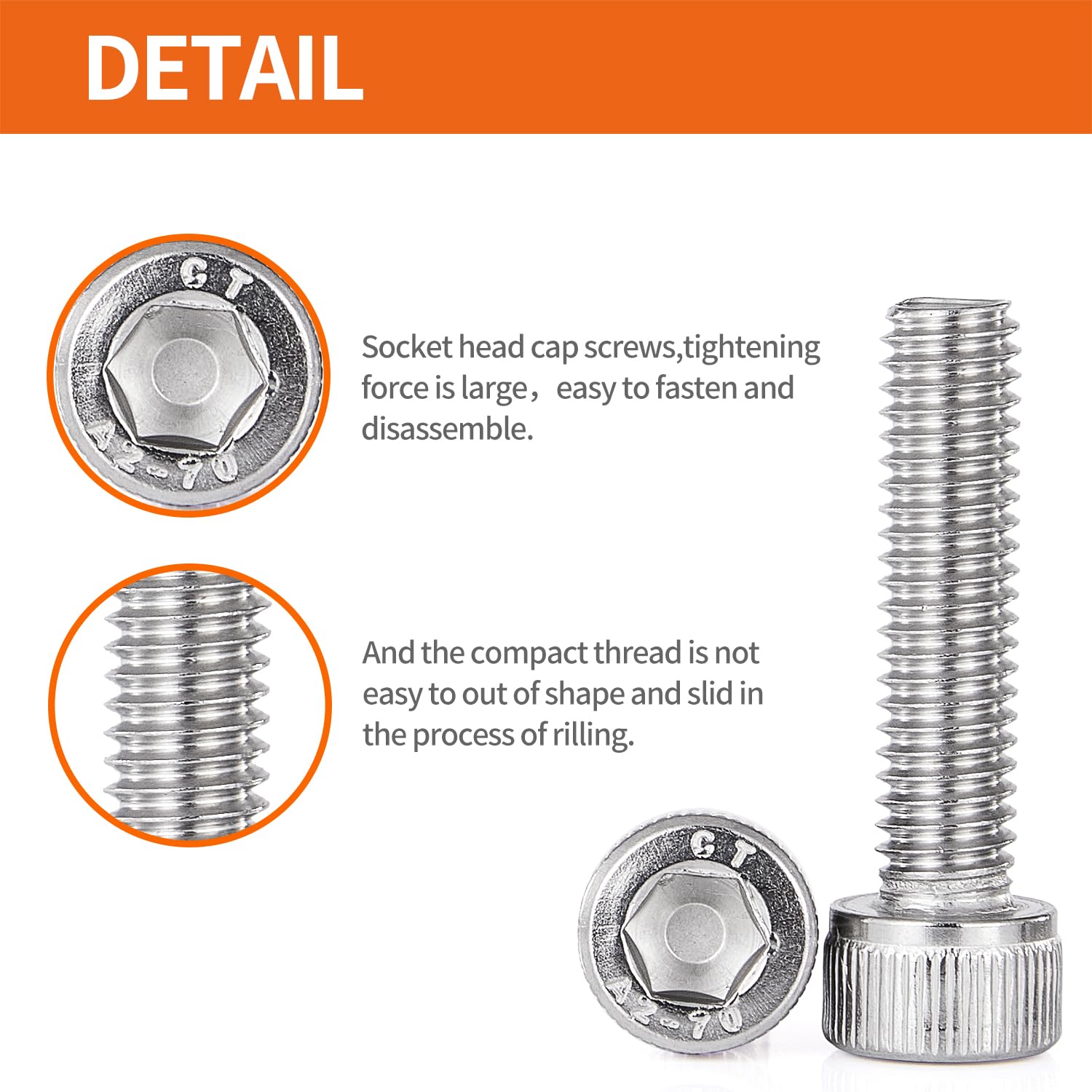 M5-0.8 x 25mm Hex Socket Head Cap Screws Bolts 304 Stainless Steel Metric Machine, Allen Hex Drive, Fully Thread, 50PCS