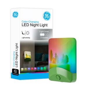 ge color-changing led night light, forest design, plugs into wall, dusk to dawn sensor, for kids adults bedroom bathroom, play room, nursery, 1 pack, 52711