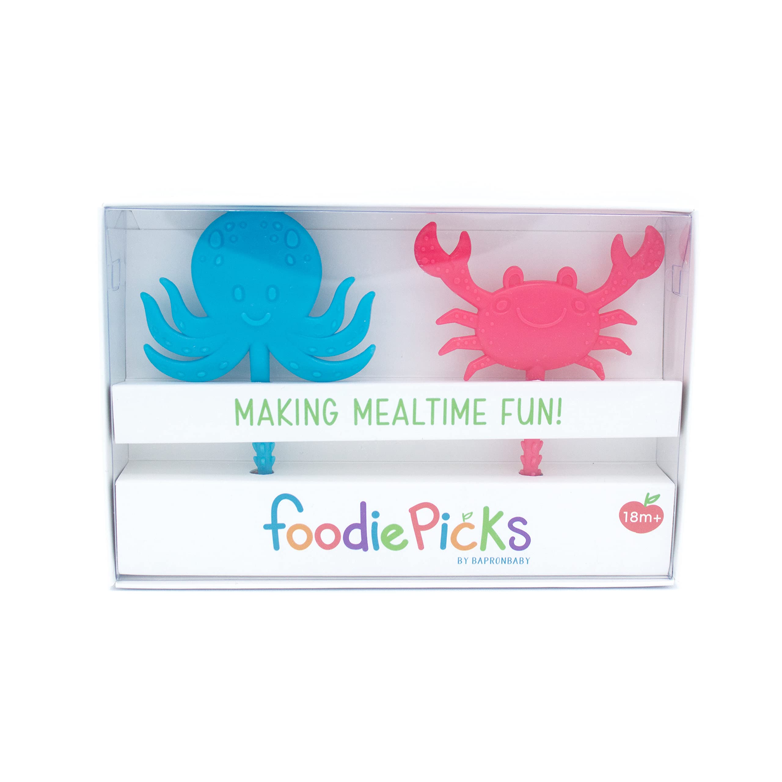 BapronBaby Sea Life Foodie Picks (2 Pack - Crab & Octopus) - Toddlers + Preschoolers Utensils - BPA Free - Dishwasher Safe - Self Feeding - 18 Months+