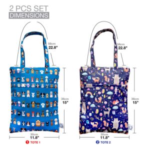 FLOCK THREE 2pcs Wet Dry Bag Waterproof Tote Reusable Wet Clothes Baby Diapers Stroller Swimsuit Travel Small Larger Electronics Toiletries Pouch Cute Animals