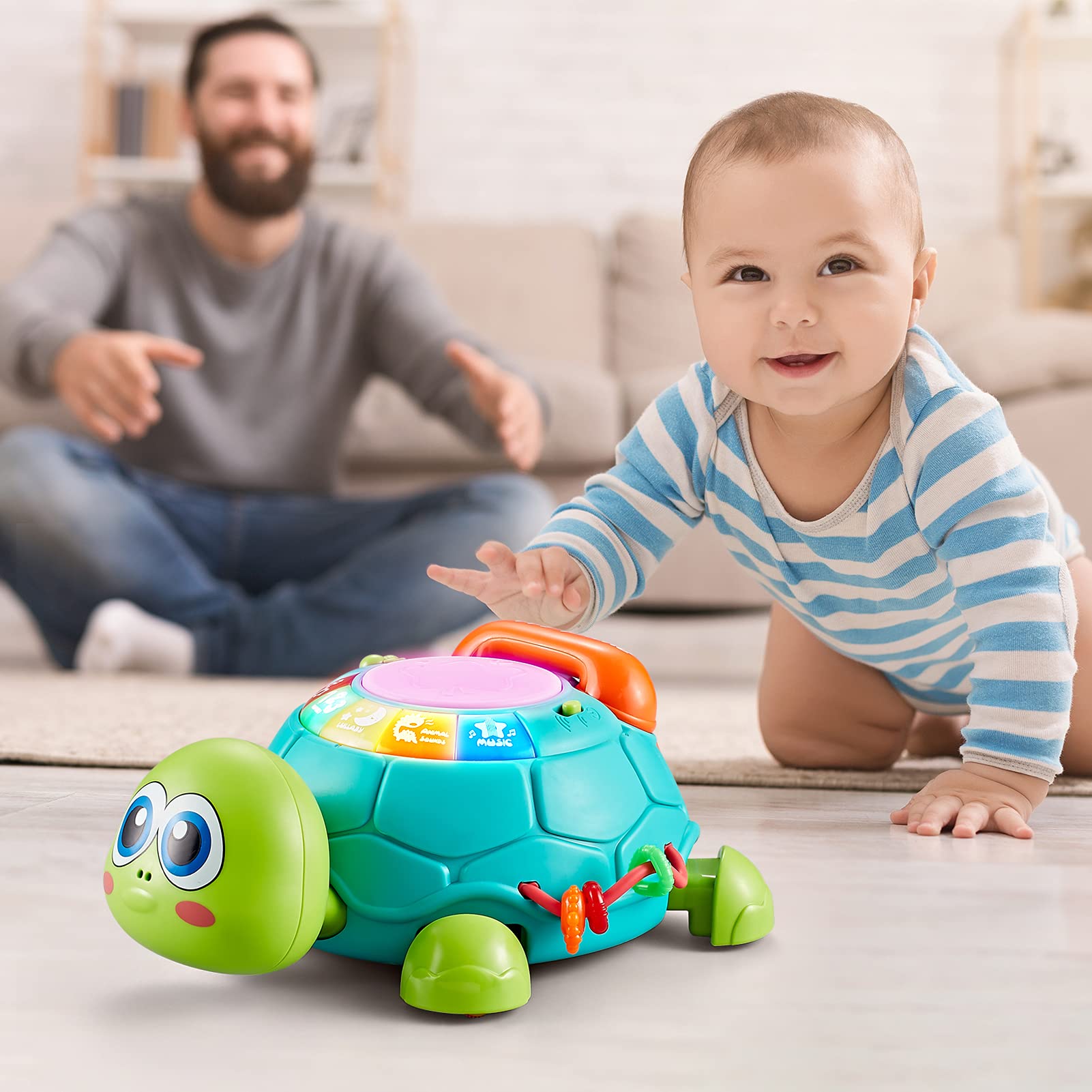 Bu-buildup Musical Turtle Toy, Baby Crawling Toys with Music and LED Lights, Toys to Encourage Crawling, Baby Toy with Music and LED Lights for Boys & Girl 18 Months+