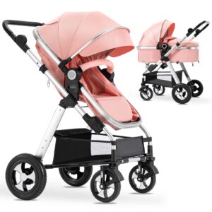 blahoo baby stroller for newborn, 2 in1 high landscape stroller, foldable aluminum alloy pushchair with adjustable backrest.adjustable awning