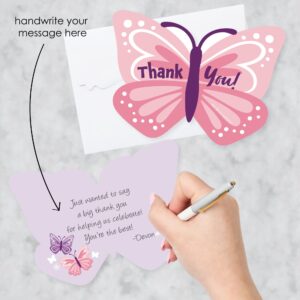 Big Dot of Happiness Beautiful Butterfly - Shaped Thank You Cards - Floral Baby Shower or Birthday Thank You Note Cards with Envelopes - Set of 12