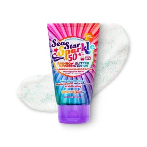 seastar sparkle - rainbow party cake scented glitter sunscreen - spf 50 - biodegradable sunscreen, kids, water resistant, glitter lotion, cruelty free, kids lotion, made in usa, 3.4oz