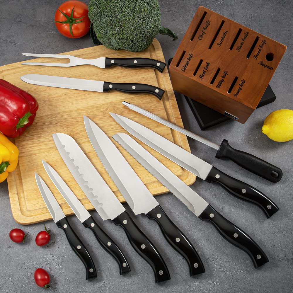 Knife Set, 10 Pieces Chef Knife Set with Block for Kitchen, High Carbon Stainless Steel Chef knife set, Ultra Sharp, Not easy to rust, Easy to clean