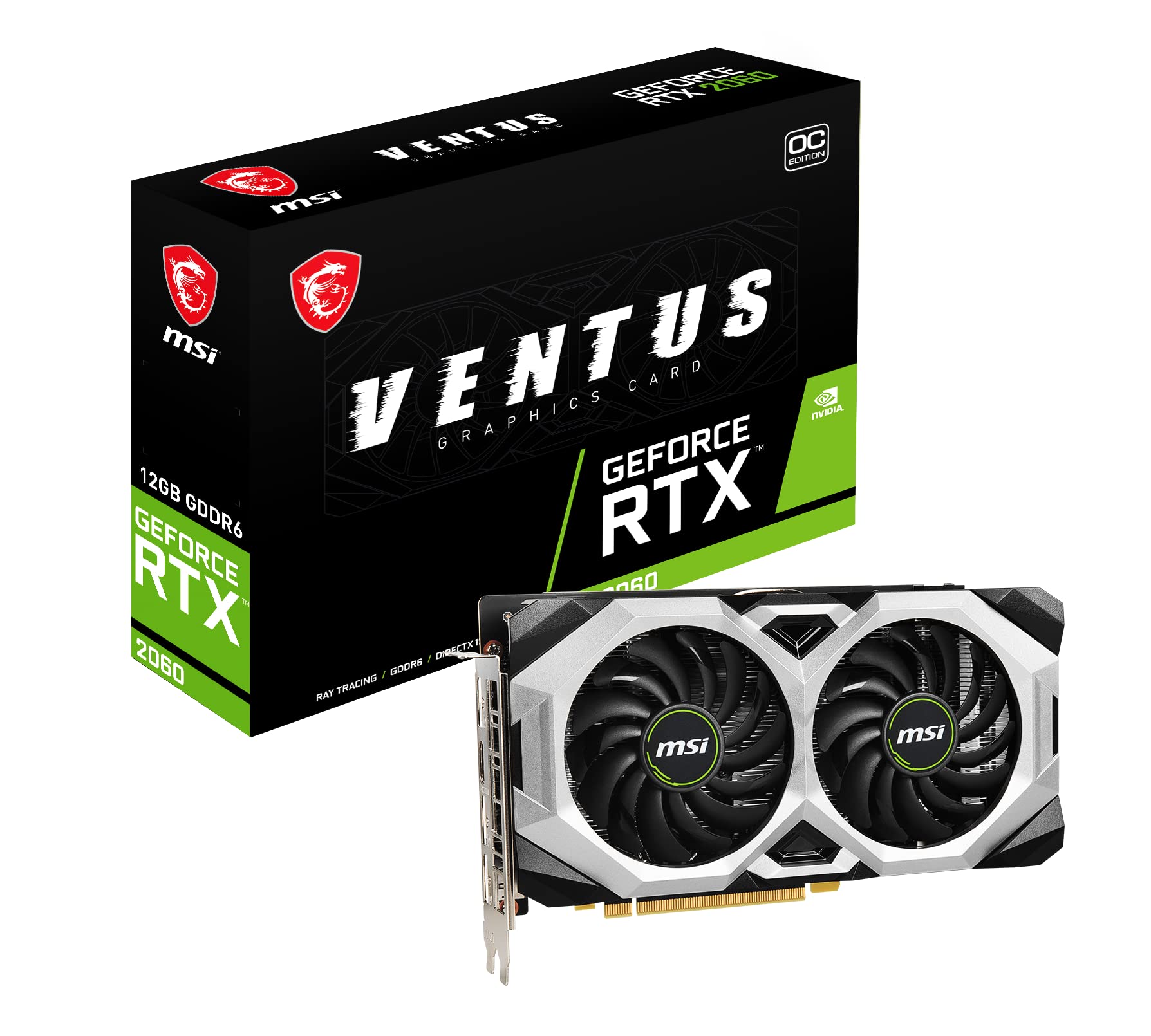 MSI Gaming GeForce RTX 2060 126GB GDRR6 192-bit HDMI/DP 1680 MHz Boost Clock Ray Tracing Turing Architecture VR Ready Graphics Card (RTX 2060 Ventus 12G OC)