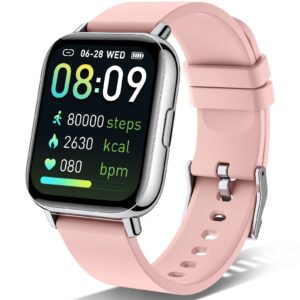 mugo smart watch for women, fitness watch 1.69" touch screen smartwatch, pedometer watch with heart rate and sleep monitor, ip67 waterproof fit watch, activity tracker watch for ios and android pink