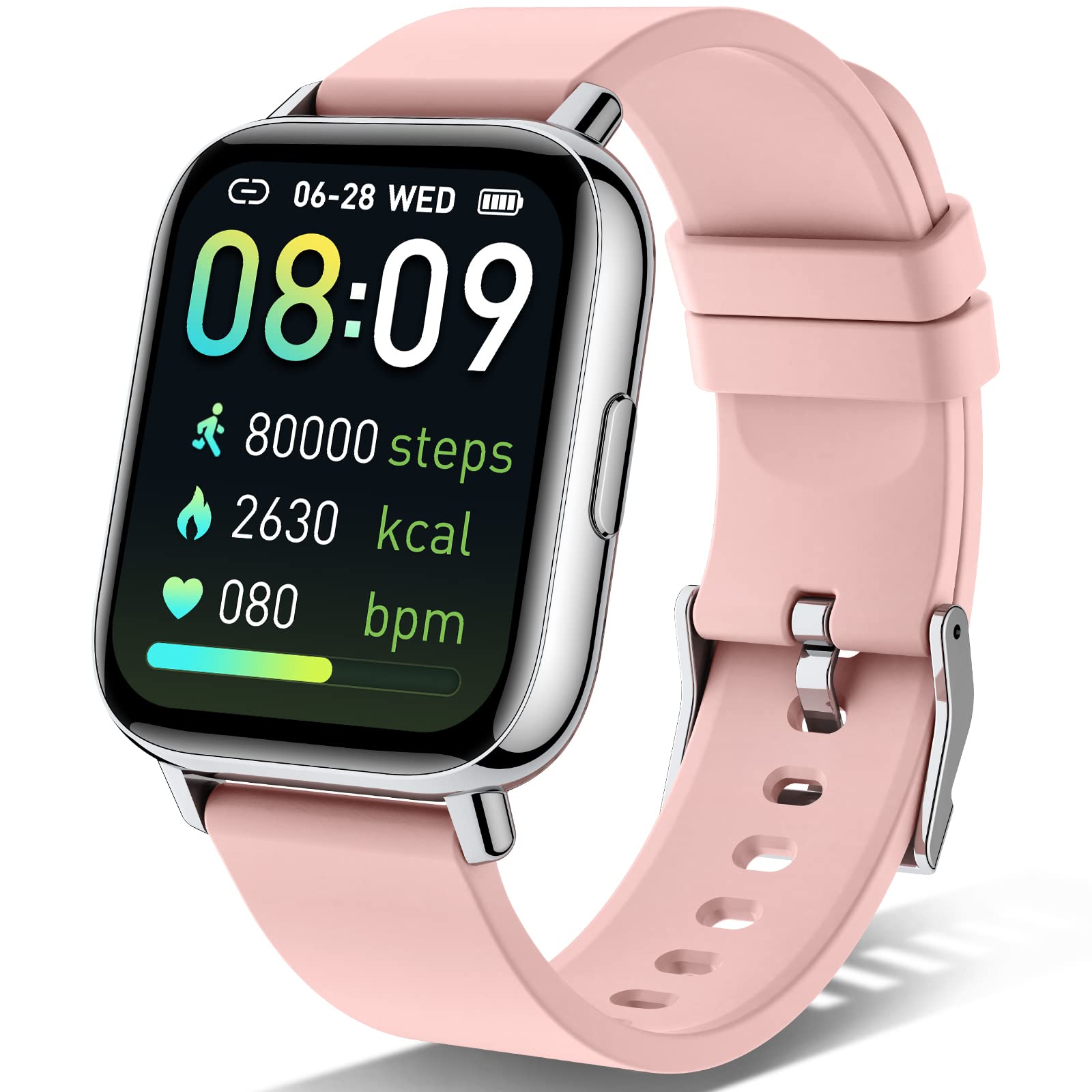 MuGo Smart Watch for Women, Fitness Watch 1.69" Touch Screen Smartwatch, Pedometer Watch with Heart Rate and Sleep Monitor, IP67 Waterproof Fit Watch, Activity Tracker Watch for iOS and Android Pink