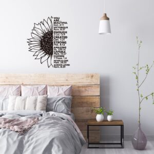 You are Beautiful Victorious Enough Created Strong Amazing Capable Chosen Never Alone Always Loved Sunflower Vinyl Wall Decal Bible Verse Quotes Decal for Girls Room Decor