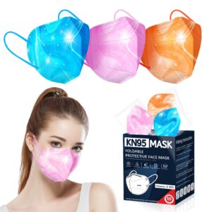 kn95 face masks disposable adults - 50 pack 5 layer protection breathable comfortable filter cup dust safety mask women multicolor individually wrapped