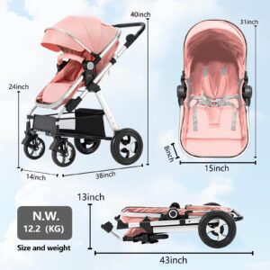 Blahoo Baby Stroller for Newborn, 2 in1 High Landscape Stroller, Foldable Aluminum Alloy Pushchair with Adjustable Backrest.Adjustable Awning