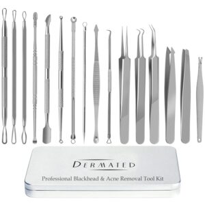 [16 pcs] blackhead remover tools 2024 latest pimple popper tool kit | stainless steel professional pimple extractor tool kit for blackheads, blemish, comdone, acne, zit, and whiteheads for face & nose