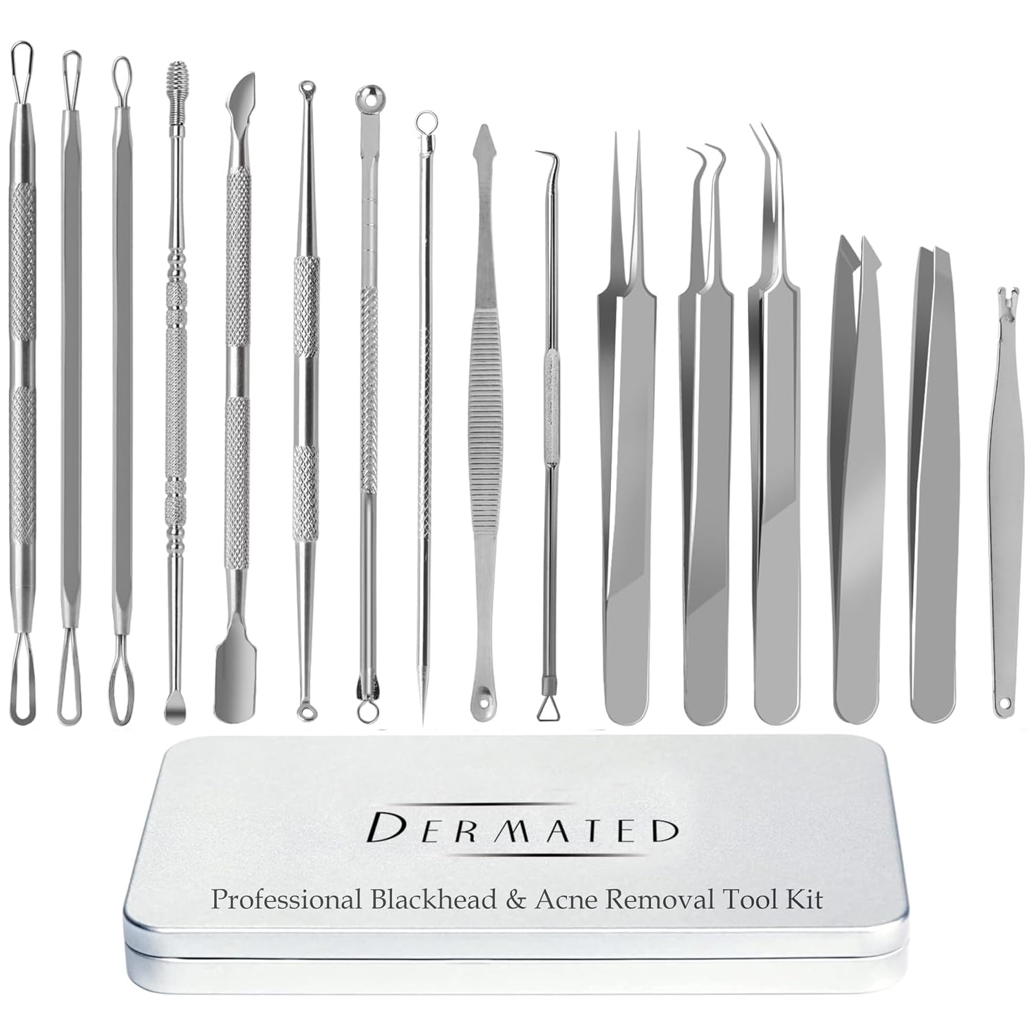 [16 Pcs] Blackhead Remover Tools 2024 Latest Pimple Popper Tool Kit | Stainless Steel Professional Pimple Extractor Tool Kit for Blackheads, Blemish, Comdone, Acne, Zit, and Whiteheads for Face & Nose