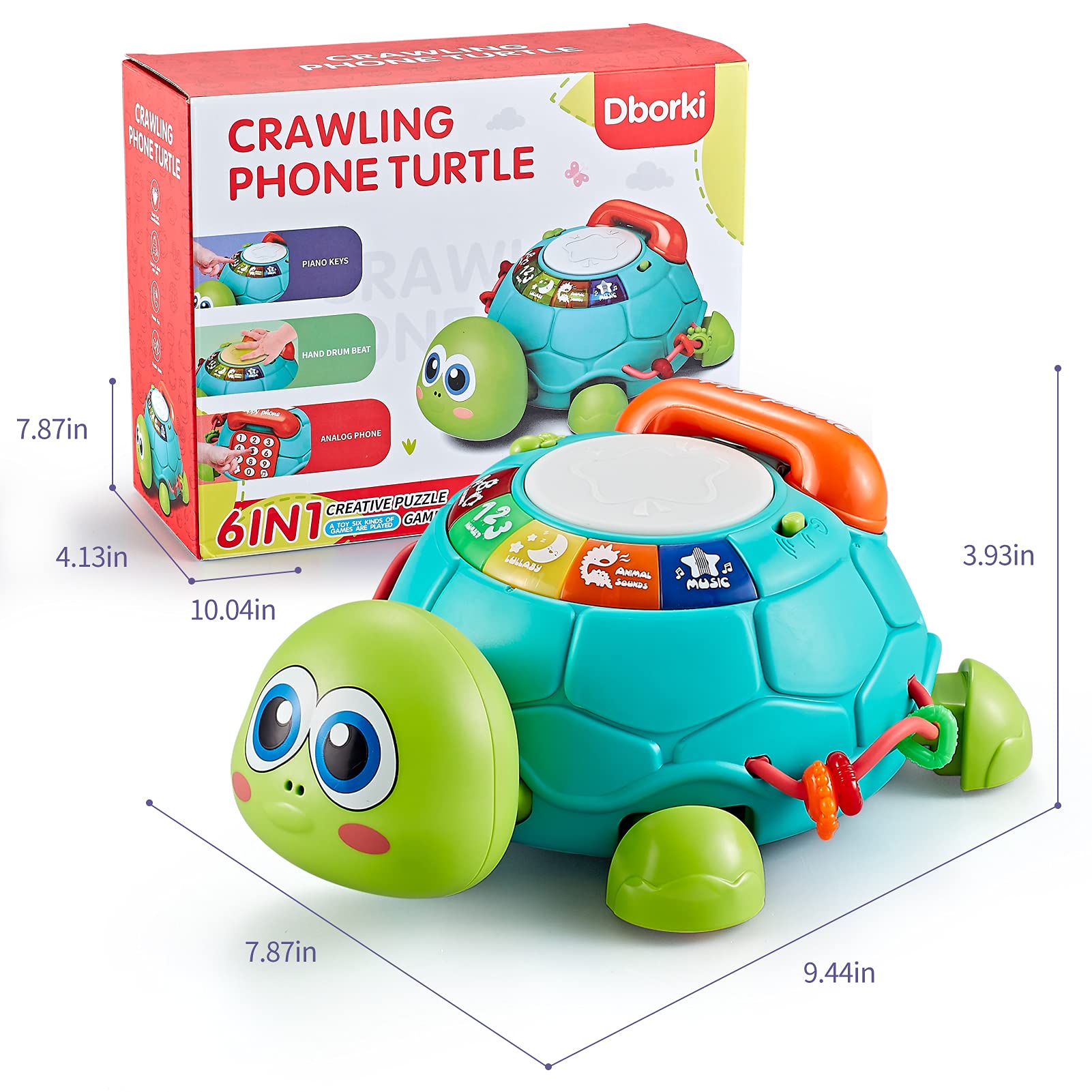 Bu-buildup Musical Turtle Toy, Baby Crawling Toys with Music and LED Lights, Toys to Encourage Crawling, Baby Toy with Music and LED Lights for Boys & Girl 18 Months+