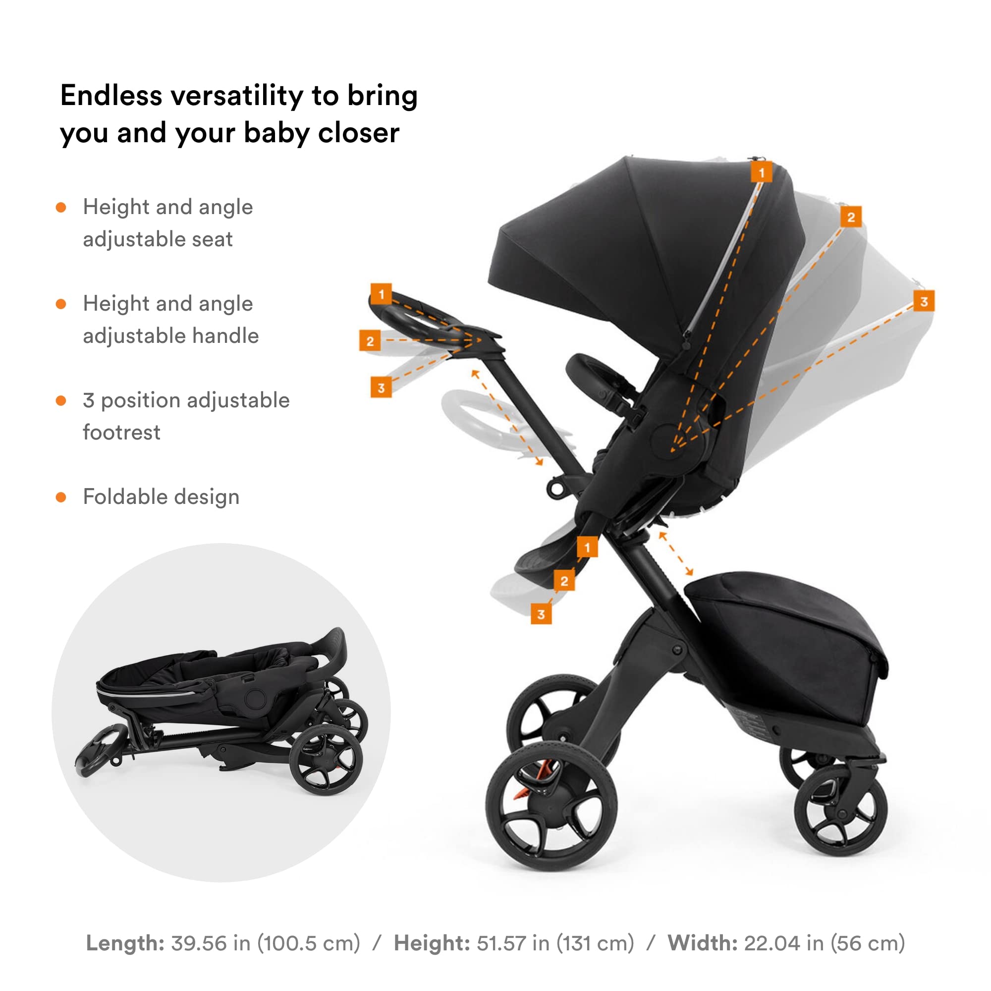 Stokke Xplory X, Signature - Luxury Stroller - Adjustable for Both Baby & Parents’ Comfort - Padding & Harness for Added Safety - Folds in One Step