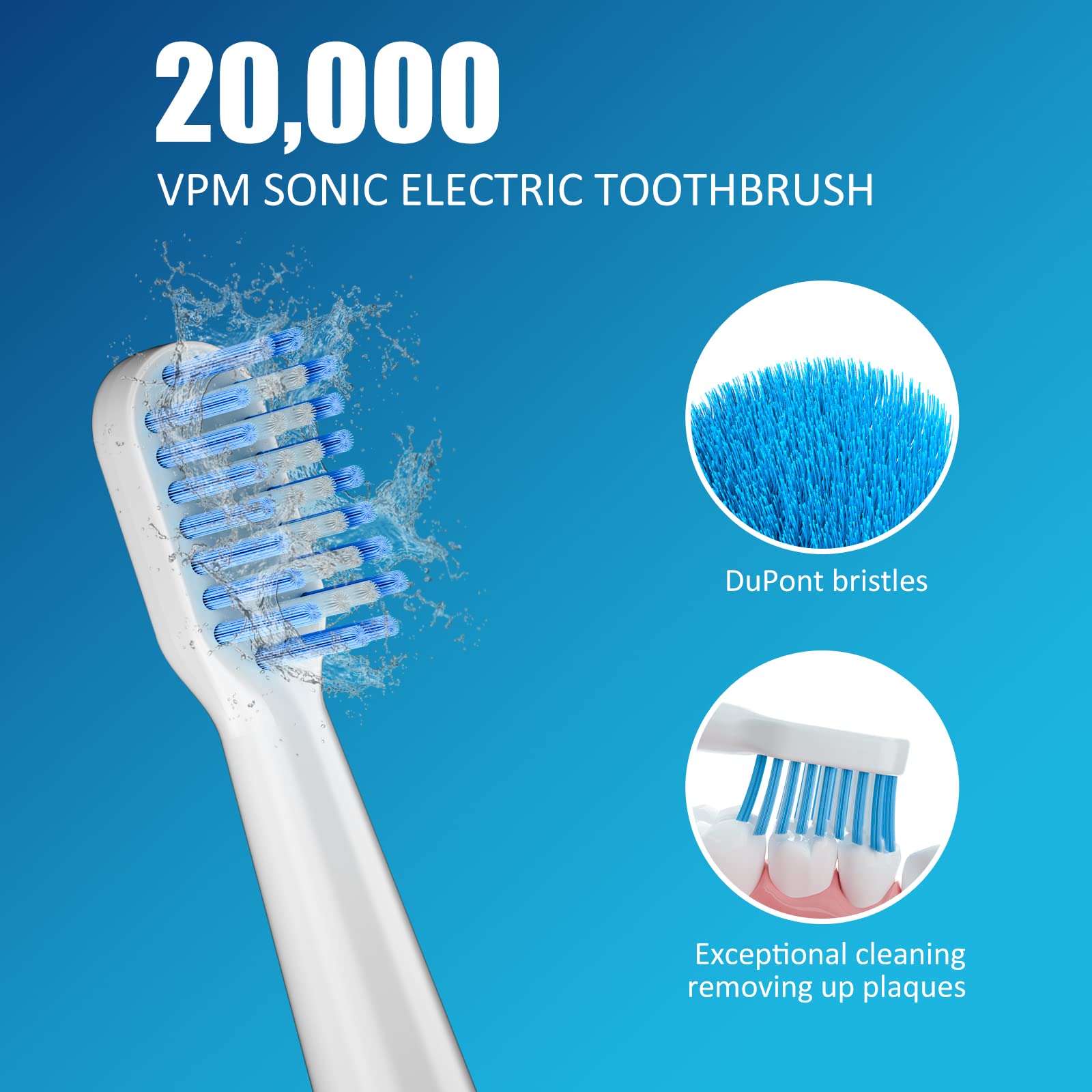 MOCEMTRY Sonic Electric Toothbrush Rechargeable Whitening Waterproof Tooth Brush with 3 Cleaning Modes (White)