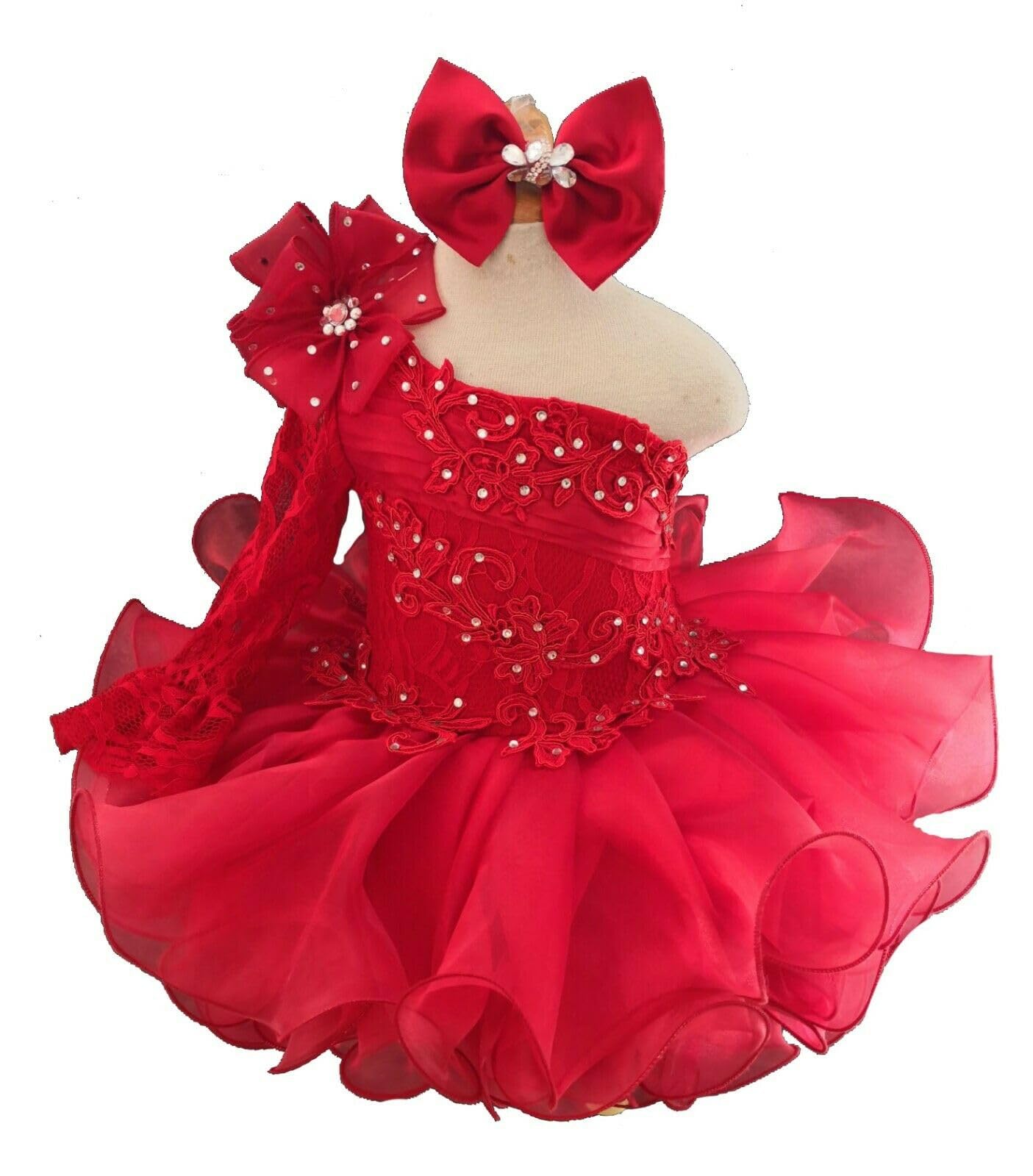 Jenniferwu G086 Infant Toddler Baby Newborn Little Girl's Pageant Party Birthday Dress RED Size 3T