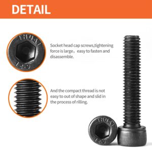 M5-0.8 x 45mm Hex Socket Head Cap Screws Bolts 12.9 Grade Alloy Steel, Black Oxide Finish, Metric Allen Hex Drive, Machine Fully Threaded 25PCS