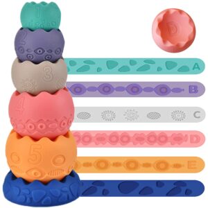 Baby Stacking Toys for Babies 6 9 12 18 Months, Sensory Stackable Baby Blocks Soft Toys, Silicone baby teether chew stacking blocks, Montessori Educational 1 year old toys for boys and girls toddler