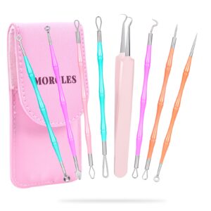 pimple popper tool kit, morgles 14-heads professional stainless acne zit popper extraction tools for facial nose with leather case