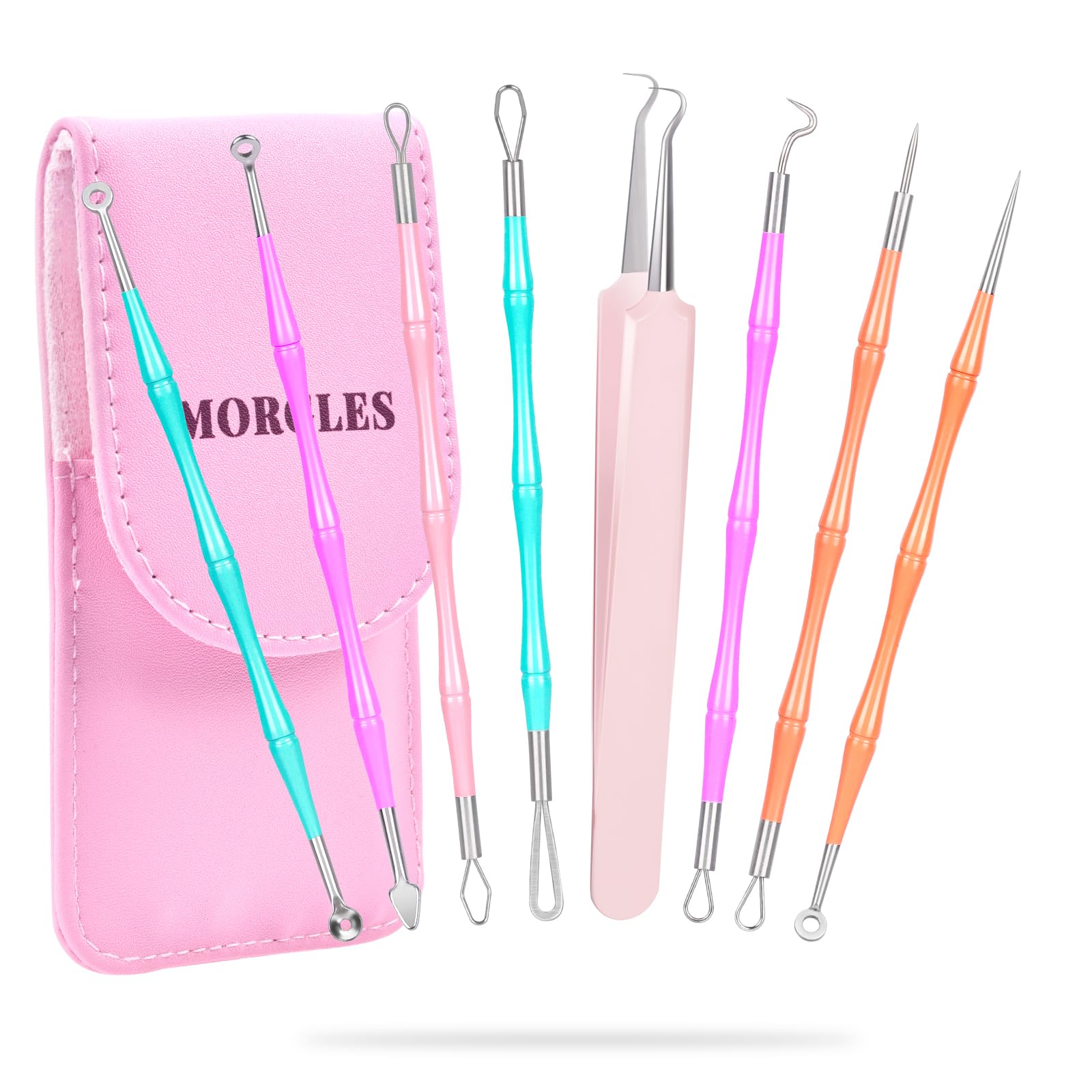 Pimple Popper Tool Kit, MORGLES 14-Heads Professional Stainless Acne Zit Popper Extraction Tools for Facial Nose with Leather Case