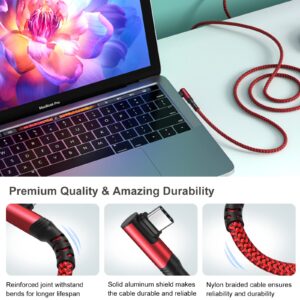 Pofesun USB C to USB C Cable 10ft, 4 Pack 60W 90 Degree Right Angle USB-C Fast Charging Cable,Braided Type C to Type C Charger Compatible for MacBook Pro,iPad Pro,Galaxy S22/S21/20/Note 20,Pixel-Red