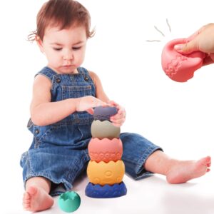 Baby Stacking Toys for Babies 6 9 12 18 Months, Sensory Stackable Baby Blocks Soft Toys, Silicone baby teether chew stacking blocks, Montessori Educational 1 year old toys for boys and girls toddler