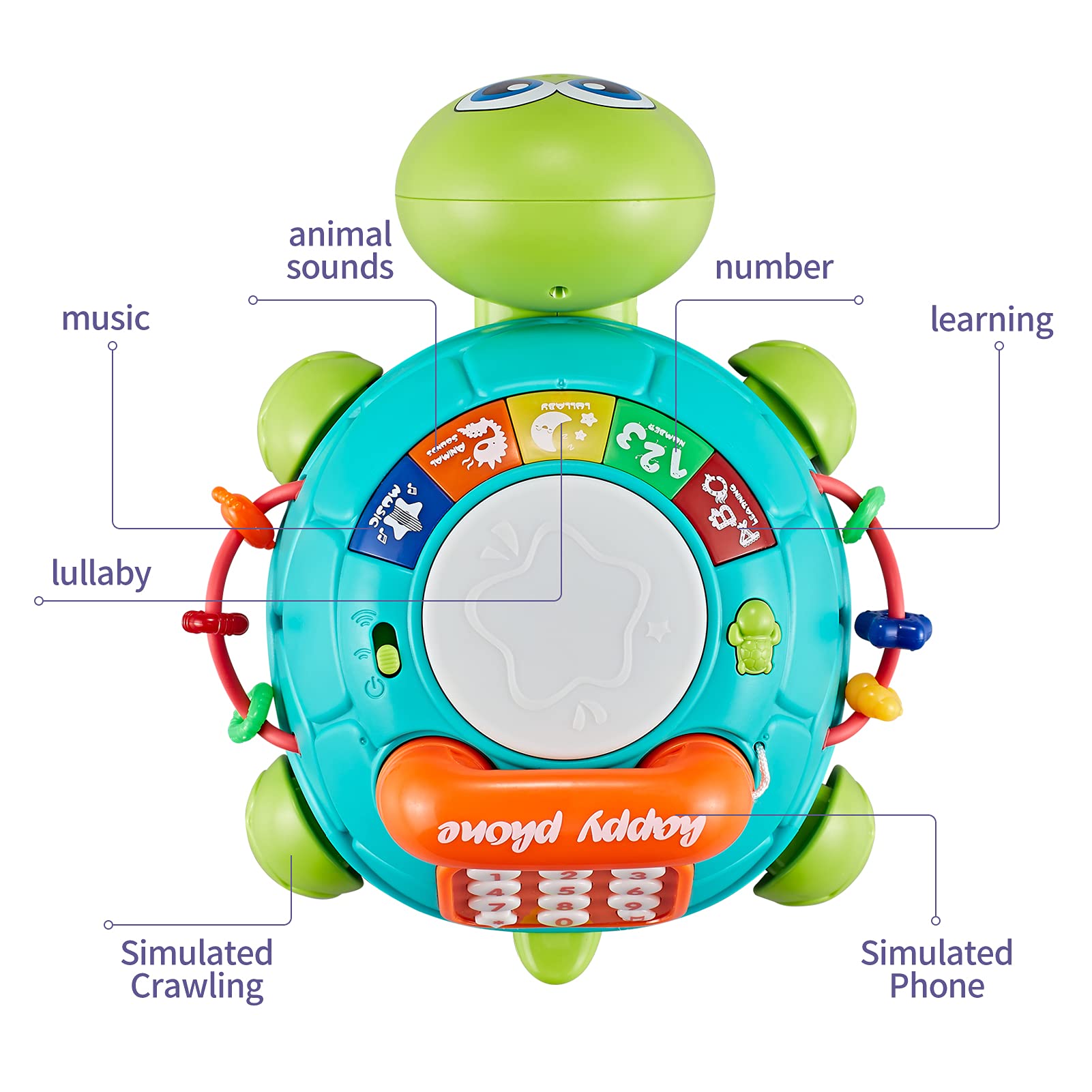 Bu-buildup Musical Turtle Toy, Baby Crawling Toys with Music and LED Lights, Toys to Encourage Crawling, Baby Toy with Music and LED Lights for Boys & Girl 18 Months+