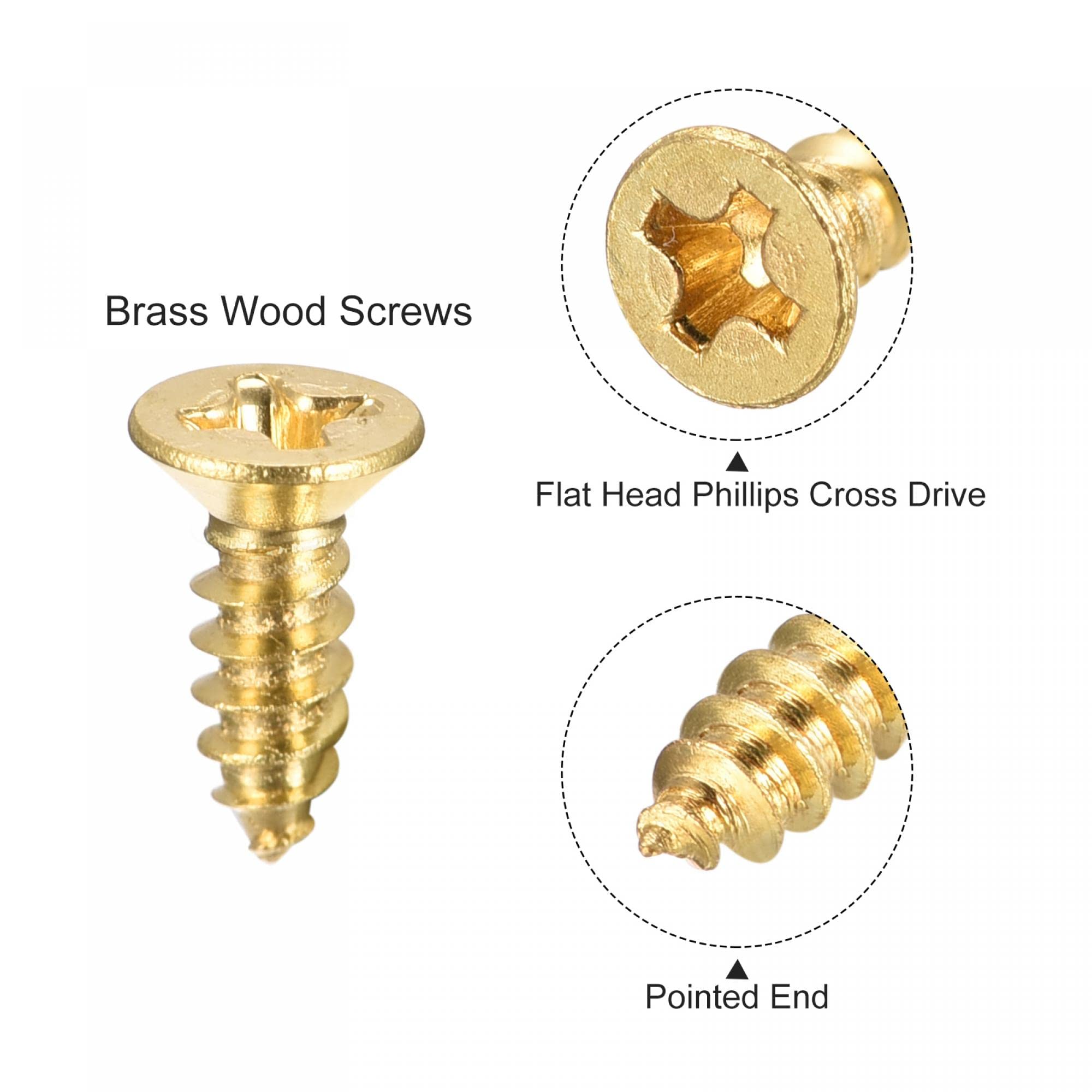 uxcell Brass Wood Screws, M3.5x12mm Phillips Flat Head Self Tapping Connector for Door, Cabinet, Wooden Furniture 25Pcs