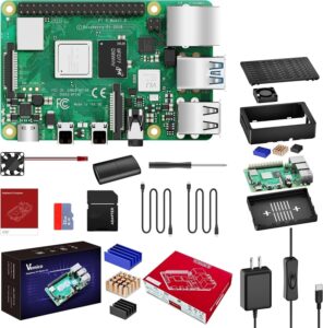 vemico raspberry pi 4b 4gb kit with 32gb card 5v3a power supply with on/off switch 3 heatsinks 4k micro hd out cables pi4 case cooling fan