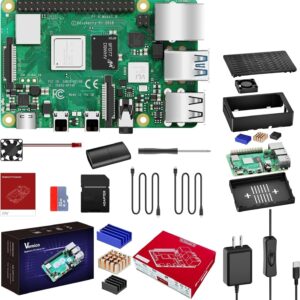 Vemico Raspberry Pi 4B 4GB Kit with 32GB Card 5V3A Power Supply with ON/Off Switch 3 Heatsinks 4K Micro HD Out Cables Pi4 Case Cooling Fan