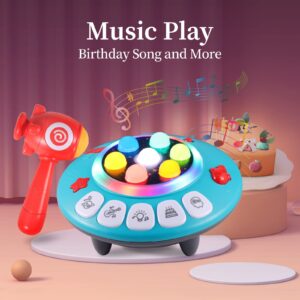 Tiyol 8-in-1 Musial Pounding Board, Baby Boy Toys, Light-Up UFO, Spaceship Hammer Educational Game for Toddler, Fun Birthday for Kids