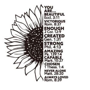 you are beautiful victorious enough created strong amazing capable chosen never alone always loved sunflower vinyl wall decal bible verse quotes decal for girls room decor