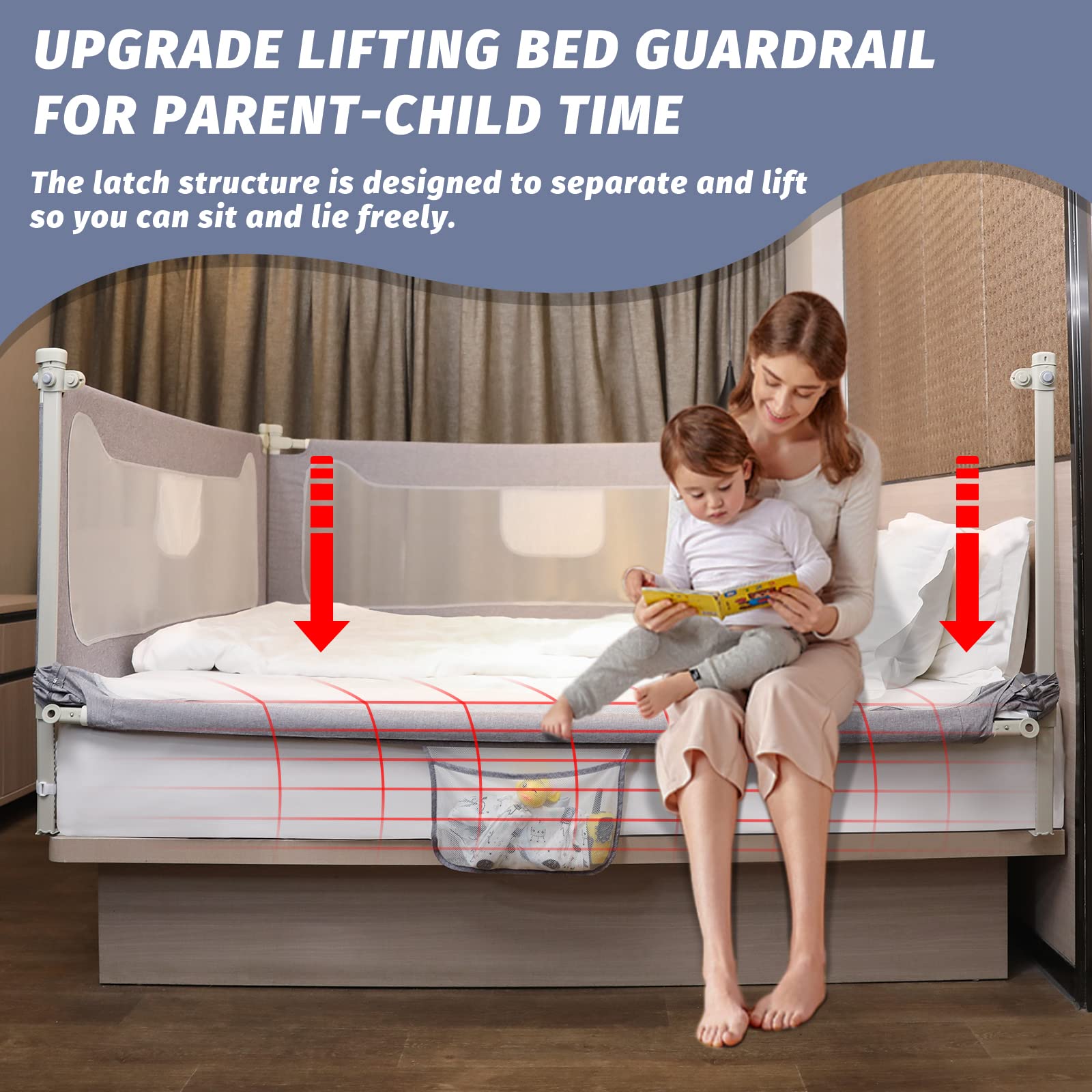 FAMILL Bed Rails for Toddlers,Toddler Rail，Baby Rail Guard，Kids' & Guards,Bed Guard Queen King Twin Kid, Full Size Extra Length 54"-78.7",(Grey,1 Piece, 74.8")