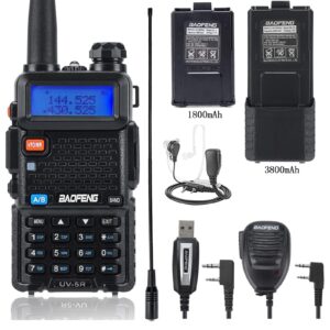 baofeng uv-5r 8w dual band vhf/uhf two way radio long communication range walkie talkie with more 3800mah battery,usb programming cable,hand mic,tl771 antenna,acoustic tube surveillance earphone