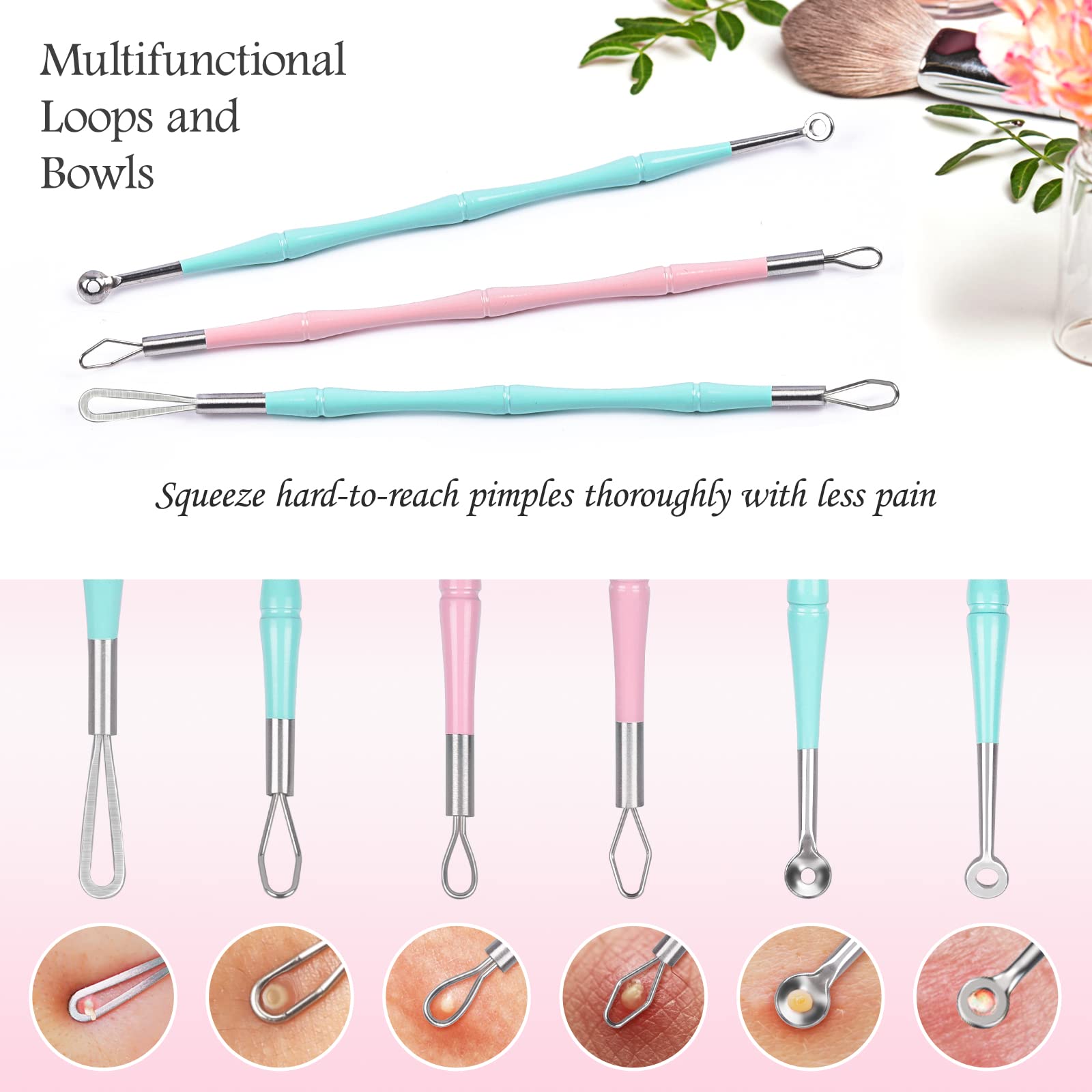 Pimple Popper Tool Kit, MORGLES 14-Heads Professional Stainless Acne Zit Popper Extraction Tools for Facial Nose with Leather Case