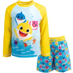 pinkfong baby shark daddy mommy toddler boys swim rash guard swim trunks blue 3t