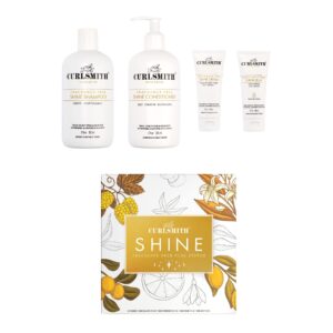 curlsmith - shine kit, shampoo, conditioner, jelly & cream, sensitive, fragrance free, for all curl and hair types, vegan, 2 x 12 fl oz, 2 x 2 fl oz